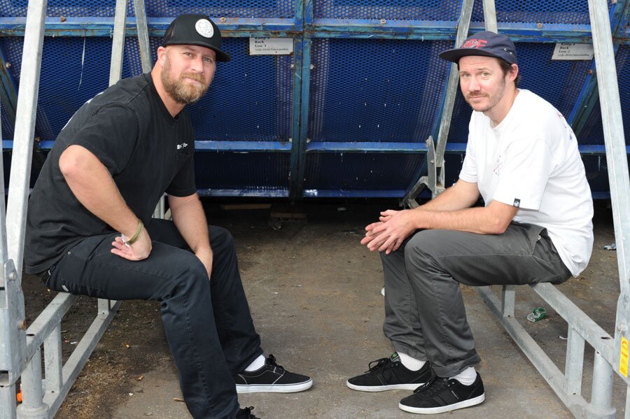 Gabe Clement and Paul Shier under the vert ramp — Skatepark of Tampa