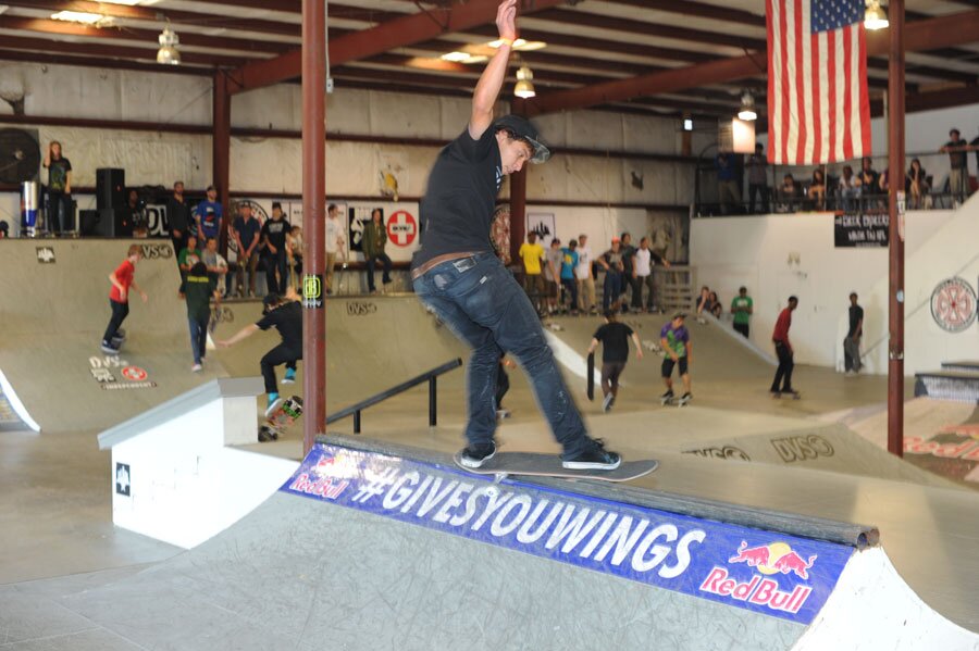 Zack Wallin with a front feeble on the bump — Skatepark of Tampa