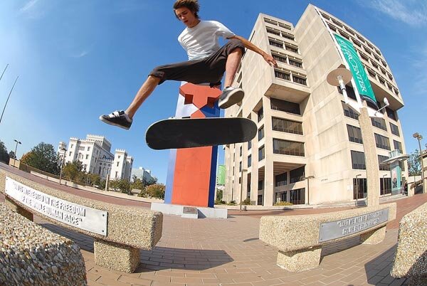 Dylan Perry ollies up and kickflips the gap — Skatepark of Tampa